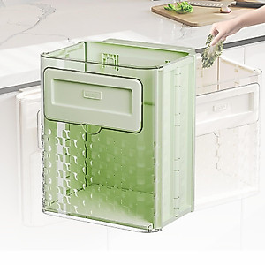 Foldable Hanging Trash Can,Upgrade Hanging Kitchen Trash Can, Kitchen Trash Can 13+ Gallon,Foldable Waste Bin for Kitchen, Collapsible Hang Small Plastic Garbage Can for Cabinet/Car/Bedroom (Green)