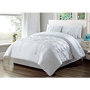Grand Linen 3 Piece King Size Solid White Double-Needle Stitch Puckered Pinch Pleat Stripe Duvet Cover Set