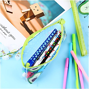 4 Pieces Avocado Pencil Case Cute Waterproof Transparent Pencil Bag Avocado Pen Marker Holder Pouch Box Zipper Pen Case Makeup Bags Stationery Organizers for Students Boys Girls Women Over 6 Years