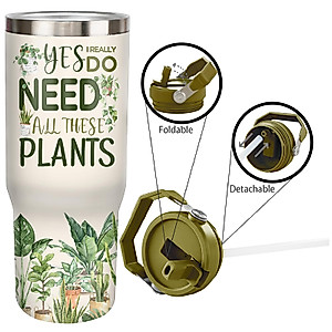 30oz Plant Tumbler with Handle and Straw, Green Plant Stainless Steel Vacuum Insulated Flip Straw Coffee Cups Spill Proof Travel Mug, Plant Gifts for Plant Lovers Gardeners, Gardening Gifts for Women