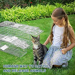 Animal Trap 32"x10"x12" Cage Trap, Heavy Duty Folding Raccoon Traps, Humane Cat Trap for Stray Cats,Rabbits,Squirrels,Outdoor Small Animal Trap,Humane Catch & Release