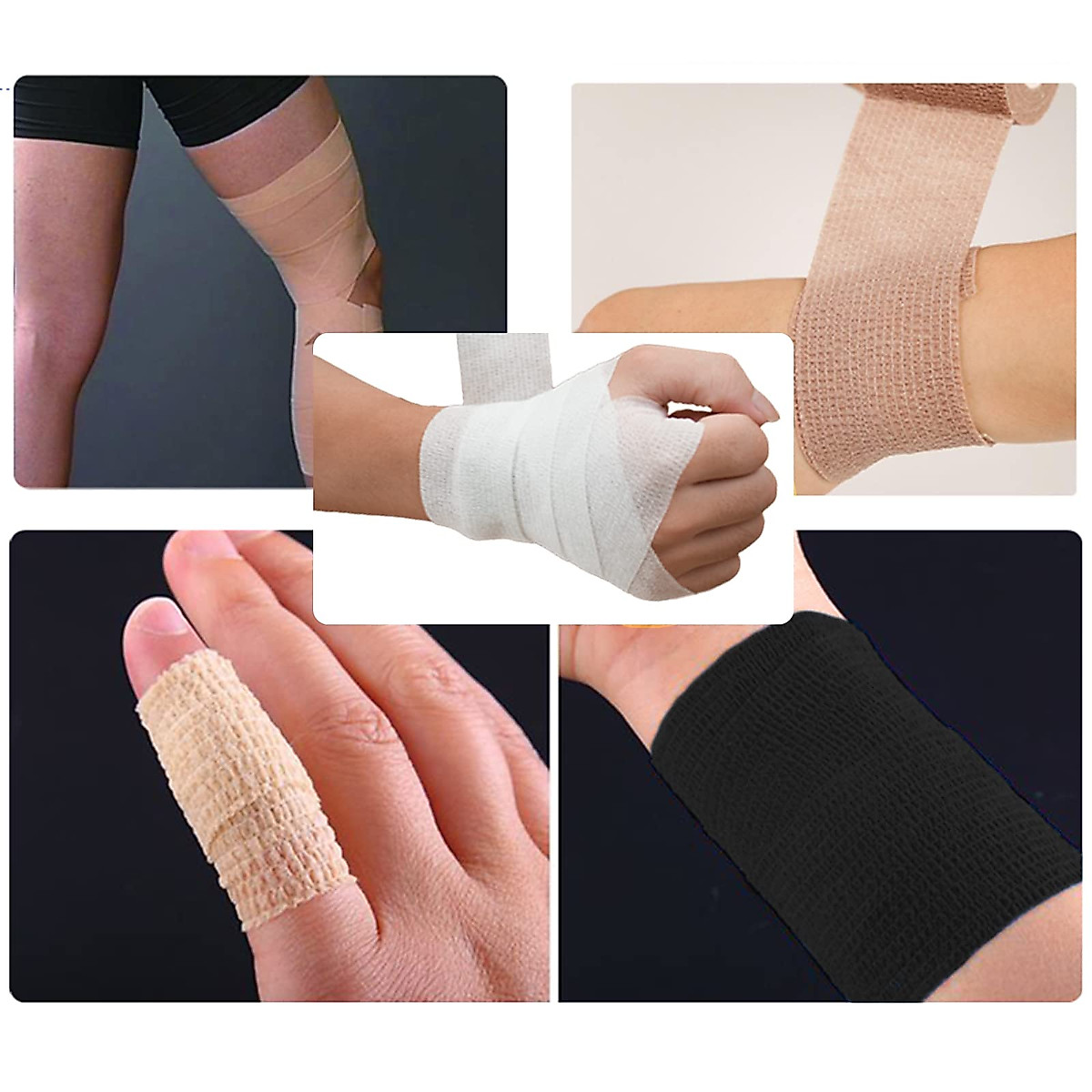 12-Pack Self Adhesive Cohesive Wrap Bandages, Tape Self Adherent, Strong Elastic Sports Tape, 2 inches x 5 Yards