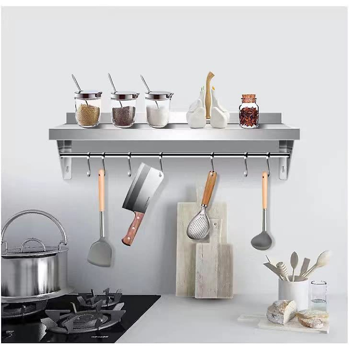 HXCFYP Stainless Steel Shelf 12 x 36 Inches 280 lb, NSF Commercial Wall Mount Floating Shelving for Restaurant, Kitchen, Home and Hotel