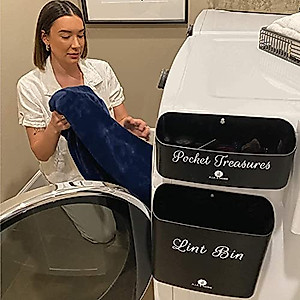 A.J.A. & MORE Lint Holder Bin with Magnetic Strip and Pocket Treasures Bin Magnetic Coin Holder (2 Piece Set) for Laundry Room Organization or Laundry Room Décor (Matte Black)