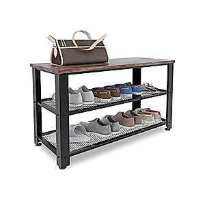 FUSLITE Shoe Bench, 3-Tier Shoe Rack with Mesh Shelves, Shoe Storage Organizer Shoe Rack with Storage Shelves for Entryway, Hallway, Mudroom, Bedroom, Closet