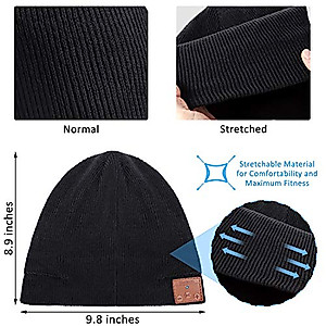 Beanie Hat Headphones, Wireless V 5.0 Knit Music Beanie Unisex, Cap Built-in Stereo Speakers, Valentine's Day Winter Gifts for Outdoor Sports, Men Women (Black)