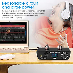 Douk Audio H2 Vacuum Tube Balanced Headphone Amplifier Amp with XLR, RCA, 6.35mm Ports and LED Display for Desktop Home Audio