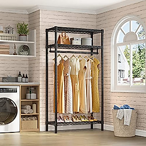 VIPEK V1S i1 Wire Garment Rack Heavy Duty 3-Tier Clothes Rack with Hanging Rod Freestanding Closet Organizer for Space-Saving Clothes Storage in Bedroom or Laundry Room, Black