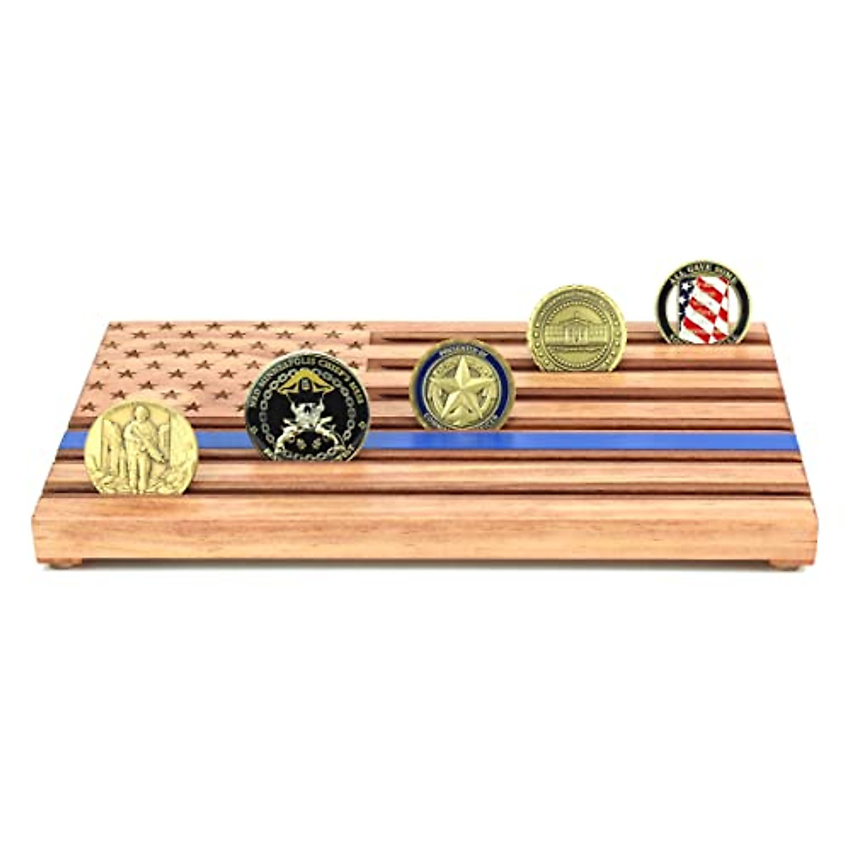 LOKI ENGRAVING Thin Blue Line Red American Flag Challenge Coin Display