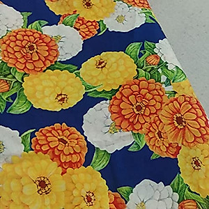 PUMCRAFT Sewing Fabric 100% Cotton Fabric Yellow Orange White Chrysanthemum Flower Printed Sewing Cloth Dress Clothing Textile Tissue - 50cm - 105cm Fabric Patchwork Craft