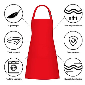 Jubatus 1 Pack Bib Aprons with 2 Pockets Cooking Chef Kitchen Apron for Women Men, Red