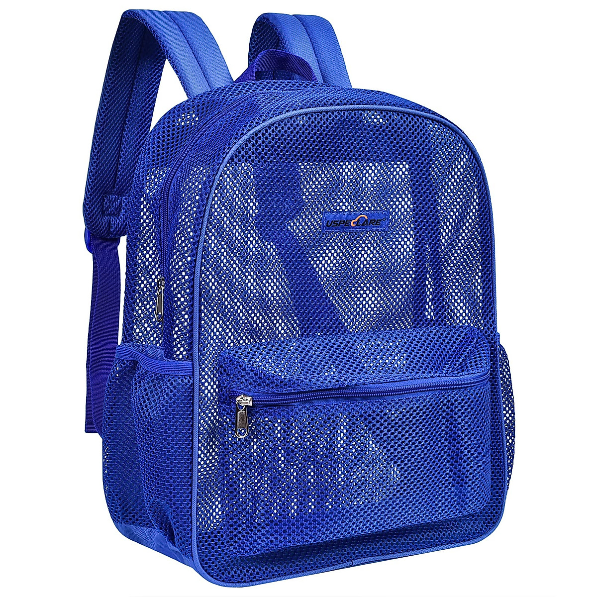 USPECLARE Heavy Duty Semi-Transparent Mesh Backpack，See Through College Student Backpack (Blue)