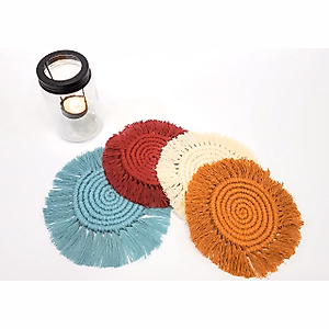 Saurya 100% Cotton Hand Knitted Bohemian Macrame Coasters for Table, Desk, Wall, Garden | Set of 2 | Moisture Absorbent | Protects Surface from Stains | Great for Gifting (Ivory)