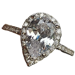 GUIDECUN 4 Ct Pear Shaped Cubic Zirconia Solitaire Engagement Ring 18K White Gold Plating Excellent Teardrop Ring for Women (US Size 7)