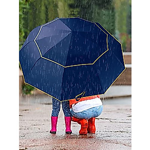 Kalolary Extra Large Golf Umbrella Automatic Open Folding Umbrella Windproof Compact Large Double Canopy Umbrella Travel Folding Umbrella Strong Oversized Rain Umbrellas for Home Family Use (Blue)