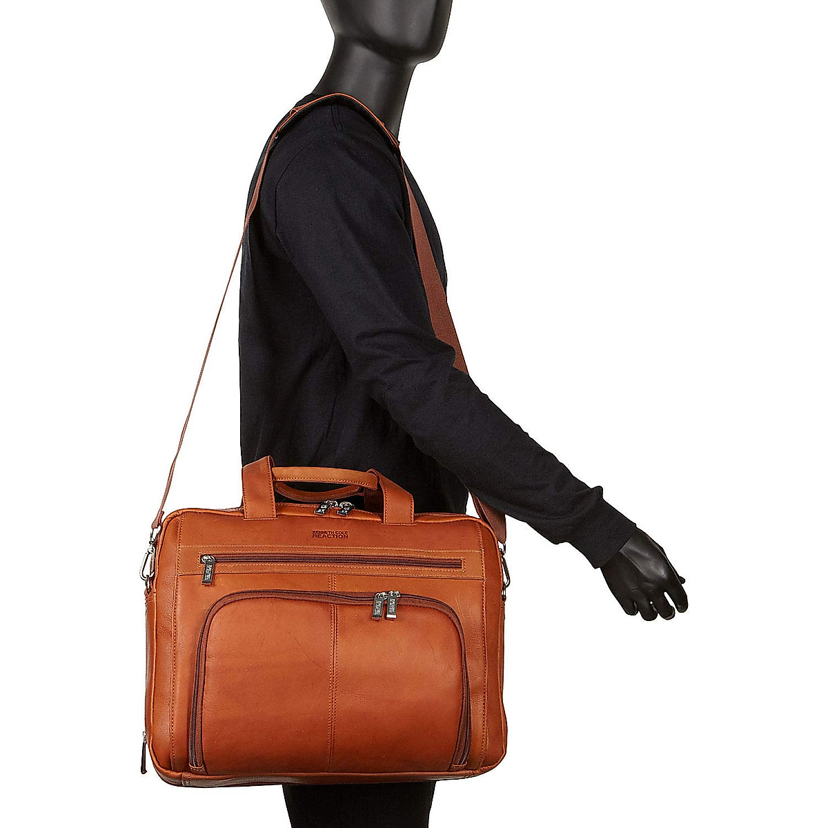 Kenneth Cole Reaction Manhattan Colombian Leather Briefcase Expandable RFID 15.6" Laptop Portfolio Shoulder Bag, Cognac, One Size