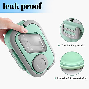 Tinaforld Adults Bento Lunch Box,Salad Container Large 43oz Salad Bowl, Bento-Style Tray for Toppings, 3oz Sauce Container for Dressings, and Built-In Reusable Fork (Green)