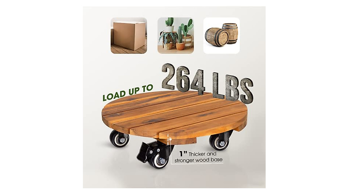 Idzo 2-Pack Heavy Duty Wood Plant Caddies with Lockable 360° Wheels