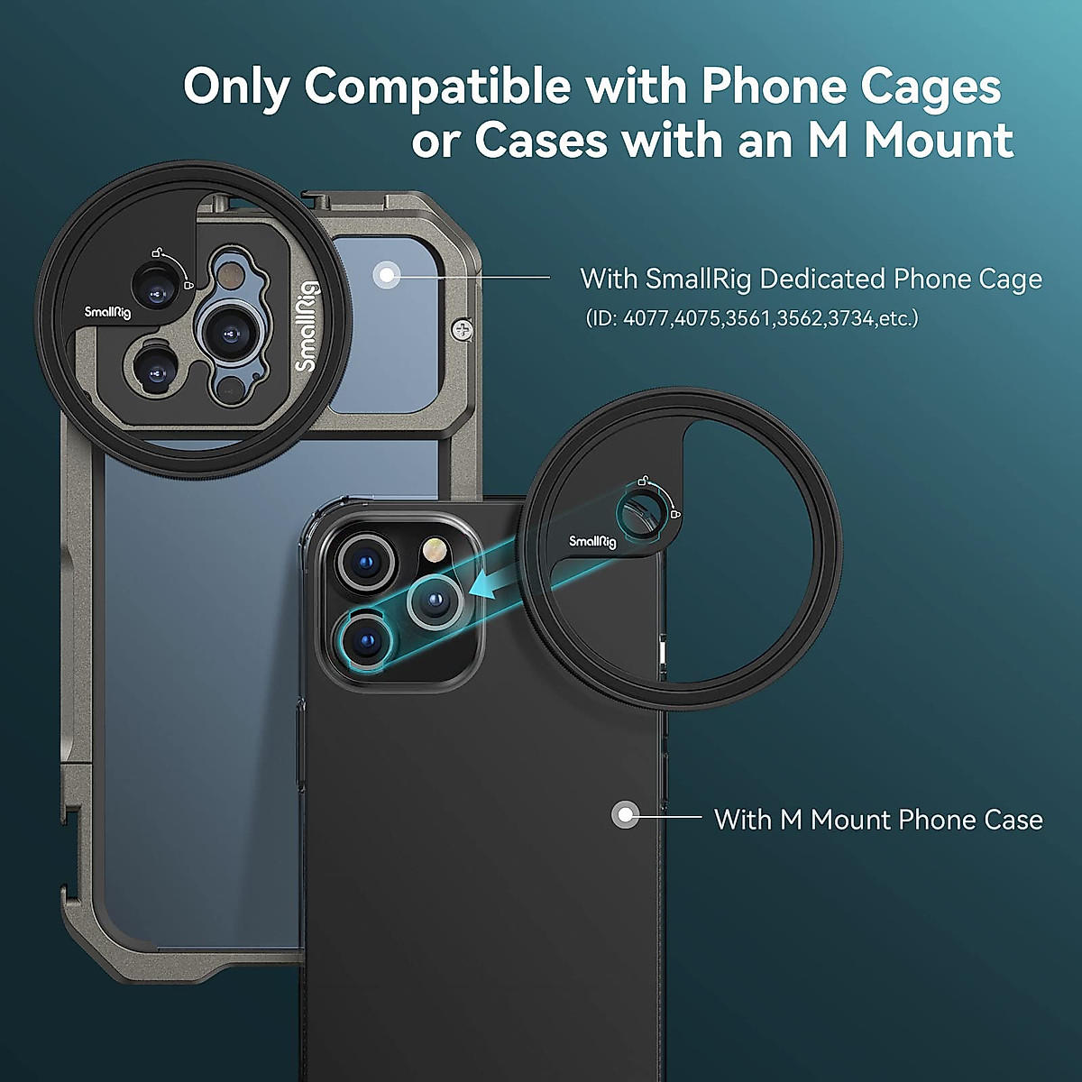 SmallRig 52mm Cellphone Filter Ring Adapter (M Mount), Compatible with Phone Cage with M Lens Mount for iPhone 13 Series / 12 Pro / 12 Pro Max - 3840