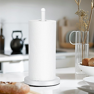 E-ROOM TREND Paper Towel Holder 1.8 LBS Heavy Weighted Base Sturdy Metal Paper Towel Dispenser Kitchen Steady Bathroom Towel Roll Stand Organizer Paper Roll Holder for Countertop Matte White(A075)
