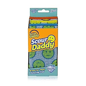 Scrub Daddy Scour Pads - Scour Daddy - Multi-Surface Scouring Pad, Absorbent, Durable, FlexTexture Sponge, Soft in Warm Water, Firm in Cold, Scratch Free, Odor Resistant, Easy to Clean, 3ct