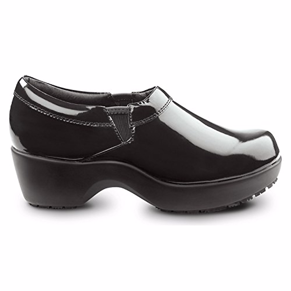 SR Max Geneva Black Patent, Women's, Clog Style Slip Resistant Soft Toe Work Shoe (8.0 M)