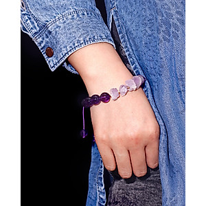 Jewever Natural Amethyst Crystal Bracelet for Women Healing Gemstones and Crystals Beaded Bracelets Meditation Balance Gifts Adjustable