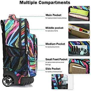 Tilami Rolling Backpack Laptop 18 inch with Lunch Bag, Butterfly