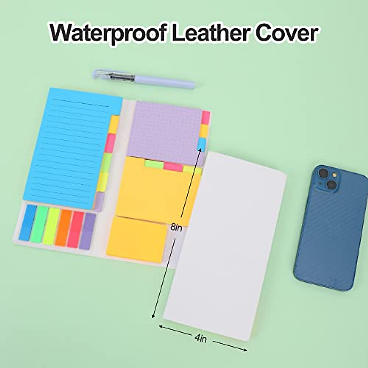 EOOUT 2pcs Sticky Note Set, Colored Divider Self-Stick Notes Pads Bundle Tabs Ruled Dotted PET Sticky Notes Book for School Supplies Office Supplies