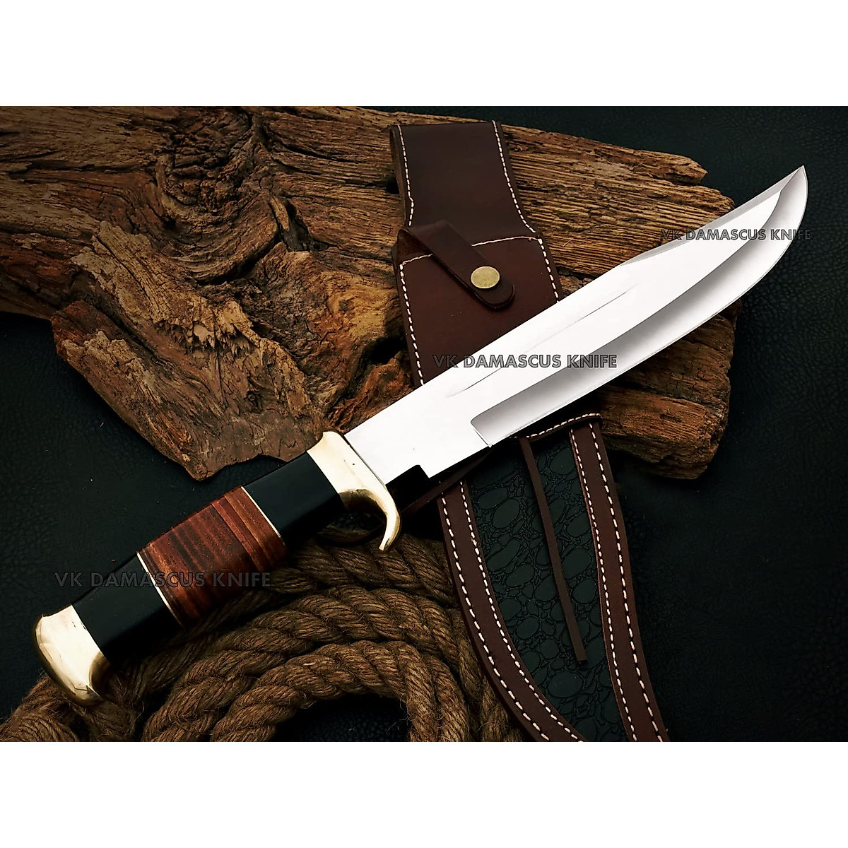 JNR Traders Handmade Dundee Bowie Knife Full Tang Hunting Knife, Large Bowie Knife with Sheath 17 inch Mirror Polished Carbon Steel Blade 3685