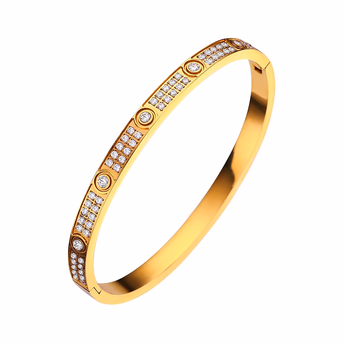 Love Friendship Bracelets Bangle Gold Silver with Cubic Zirconia Stainless Steel Jewelry Oval Bracelet Birthday for Her Women Teen Girls with Gifts Box (Gold, Stainless Steel)