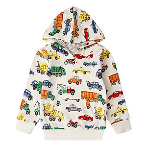 RETSUGO Baby Boys Dinosaurs Hoodie Boy Girls Truck Pullover with Pocket Toddler Boy Kids Rocket Sweatshirt 2-7Years cars-8146-4T