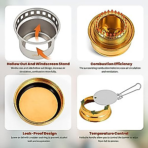 UVIKTE 2 In 1 Mini Alcohols Stove Camping Backpacking Portable Alcohol Spirit Burner With Stainless Steel Cross Stand, Ultralight Tiny Brass Survival Coffee Hiking, Storage Bag,SILVER