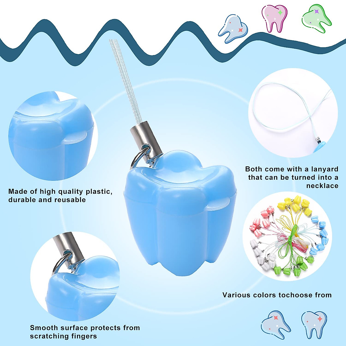 30 Pcs Lost Teeth Saver Necklace Baby Milk Tooth Storage Box Tooth Necklace for Lost Teeth Organizer Baby Teeth Saver Box Tooth Fairy Bag Toddler Teeth Case with Necklace Case