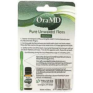 OraMD Oral Care Pure Unwaxed Dental Floss 54.6 Yards - Chemical Free, Shred Resistant - Unscented and Ultraclean Plaque Removal - Teeth and Gum Protection for Adults - Pack of 6