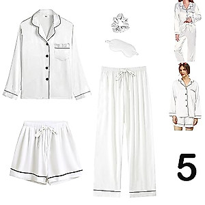 WJing Yi Jia 5Pcs Womens Silk Satin Pajamas Sets Long Pj Sets Button Down Pjs Set Sleepwear