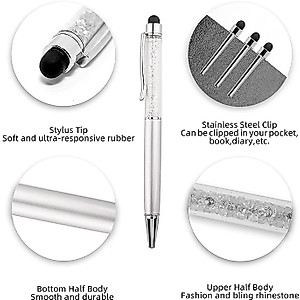 Bling Ballpoint Pens Crystal Diamond Pen Capacitive Touch Screen Stylus with Replacement Refills Rubber Tips for iPhone iPad Kindle Touchscreen Devices 3Pcs Writing Pen (Silver)