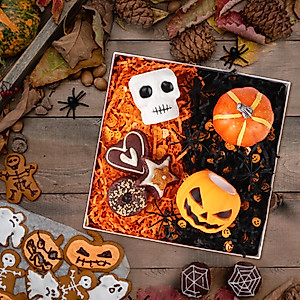 LOMIMOS 450g/1LB Halloween Raffia Paper, Black Orange Shred with Pumpkin Confetti Sprinkle for Gift Wrapping Craft DIY Packaging Filling Party Decoration