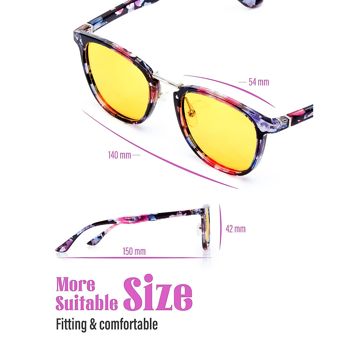 Bloomoak Night Driving Polarized Glasses for Women, Trendy Retro Fashion Glasses, Anti Glare/UV 400 Protection(flower/yellow)