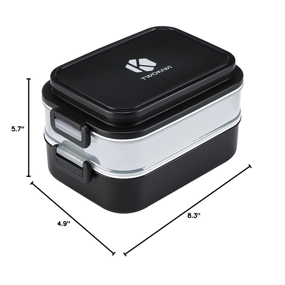 TWOKIWI Bento Box Adult Lunch Box – Lunch Containers for Adults/Kids – 7 Cup Bento Lunch Box with 3 Compartments & Fork, Microwave,Dishwasher & Freezer Safe (Classic Black)