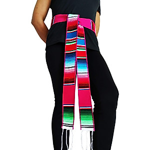 Yani's Gifts 2 Pack Mexican Sash Belts for Women or Men, Serape Belt Cinto Mexicano, Fuchsia and White