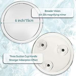 MIYADIVA 20x Magnifying Mirror, Small Magnifying Mirror with Suction Cup, Magnified Mirror, Close Up Mirror for Precise Details of Makeup, Super Magnification, 6" Dia