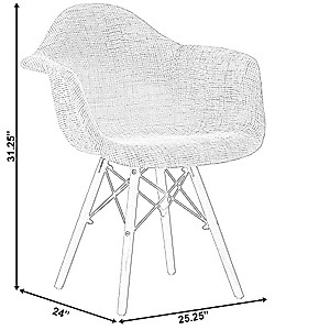 Mid-Century Modern Style Fabric Lined Armchair with Beech Wooden Legs, Grey Set 4