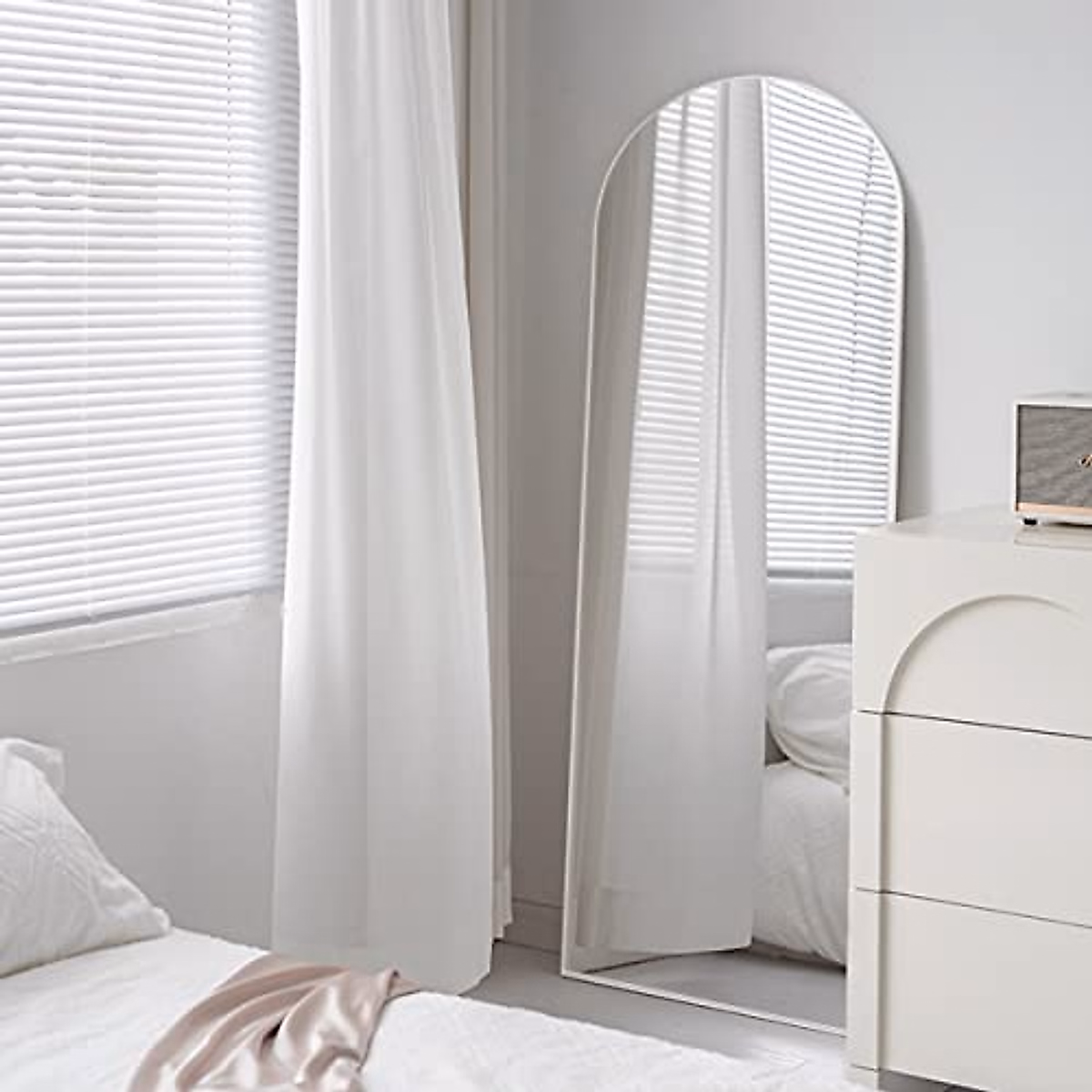 XKZG 64" x 21" Arched Full Length Mirror Floor Mirror with Wooden Frame Full Body Mirror Stand Mirror Wall Mounted Mirror for Bedroom Living Room - White