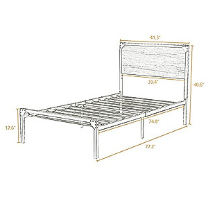 SHA CERLIN Twin Size Metal Platform Bed Frame with Wood Headboard, Mattress Foundation with Heavy Duty Metal Slats Support, No Box Spring Needed, Easy Assembly