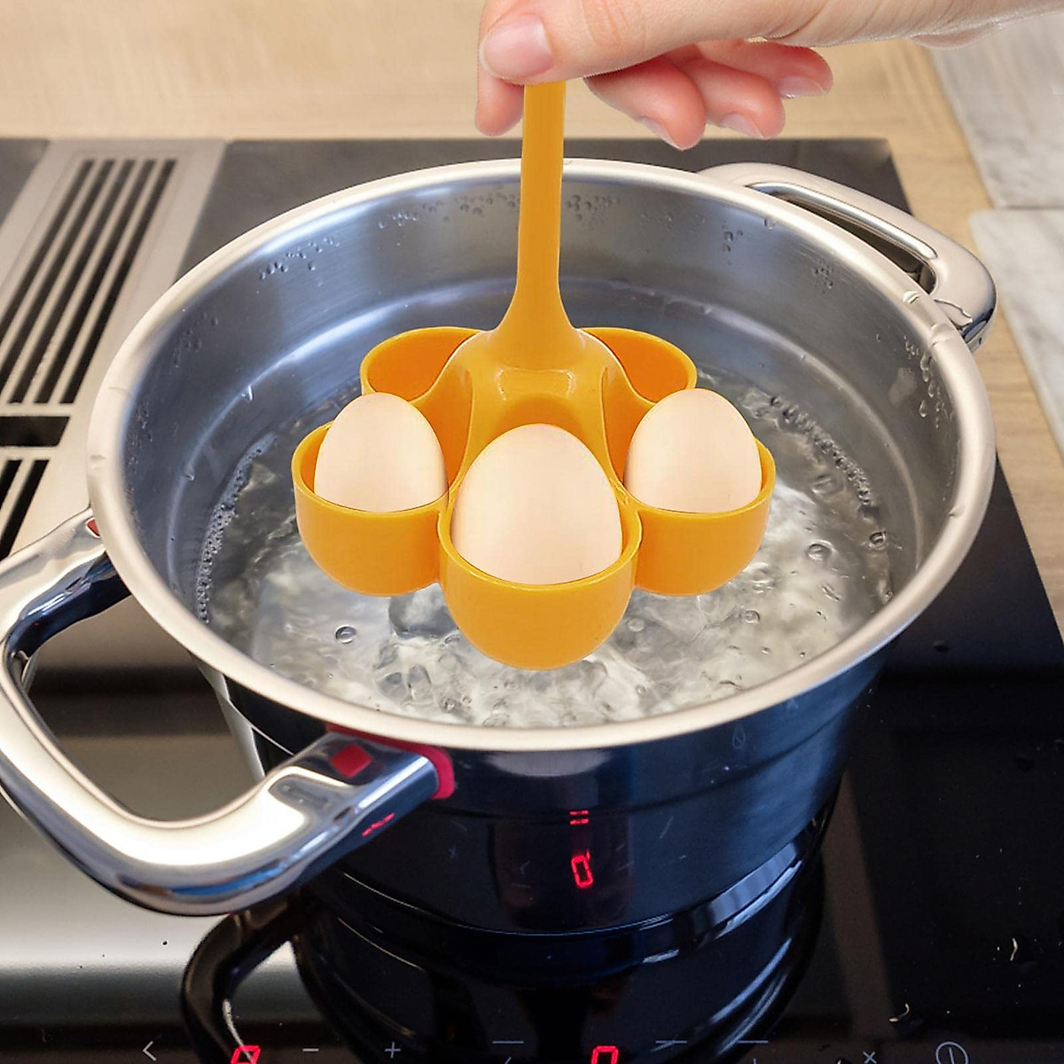 Egg Boiler Holder, Silicone Egg Poaching Cups, Heatproof Cooker Silicone Egg Steamer Tray, Kitchen Gadget Egg Poaching Boiling Cooker Rack for Steamer, 5 Grids