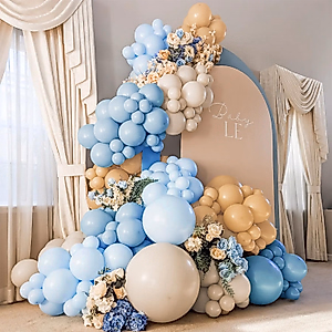 Dusty Blue Balloon Garland Kit 151Pcs Macaron Blue Dusty Blue Sand White Nude Balloons for Baby Boy Party Bear Theme Birthday Baby Shower Gender Reveal Bridal Wedding Party Decorations