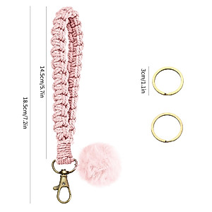 Gkeygo Wristlet Keychain Woven Wrist Lanyard for Keys, Key Chain with 2 Key Rings for Women Car Keys ID Badges - Pink