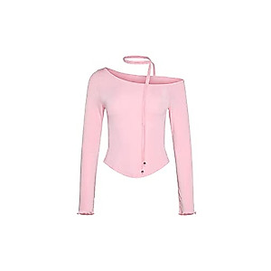 Women's Square Neck Long Sleeve Top Basic Slim Fitted T-Shirt Crop Top Sexy Solid Lace Tee Chic Y2k Aesthetic Clothes
