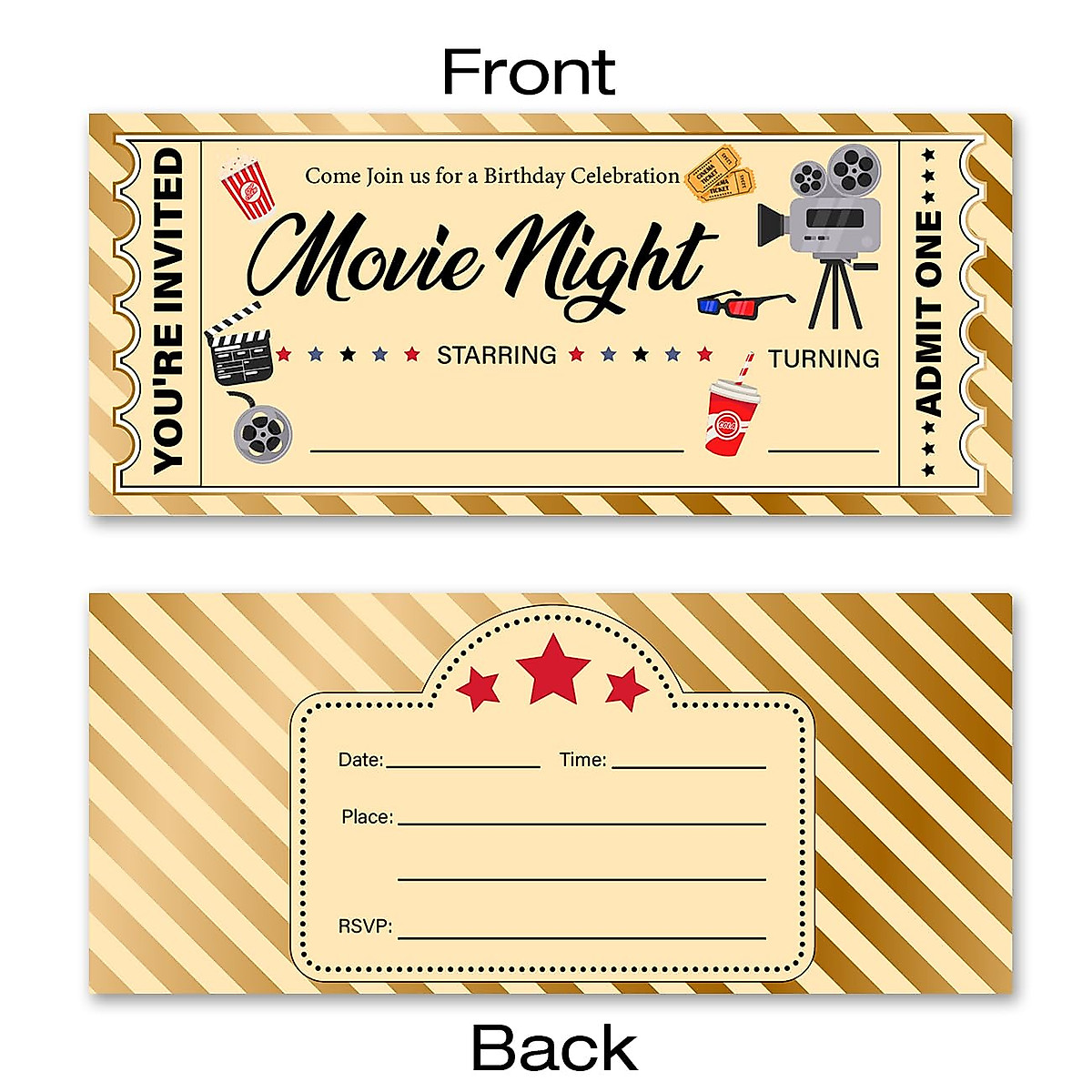 VAHATAN Movie Birthday Party Invitations 20 Pack Movie Ticket Invitations with Envelopes Invites Cards for Birthday Party